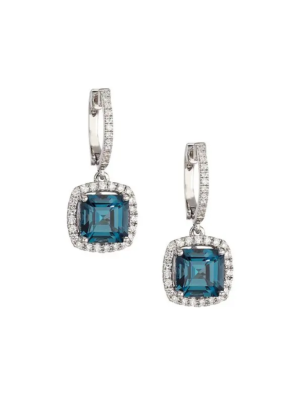 Saks Fifth Avenue Collection 14k White Gold, London & Diamond Cushion Drop Earrings - Blue Topaz