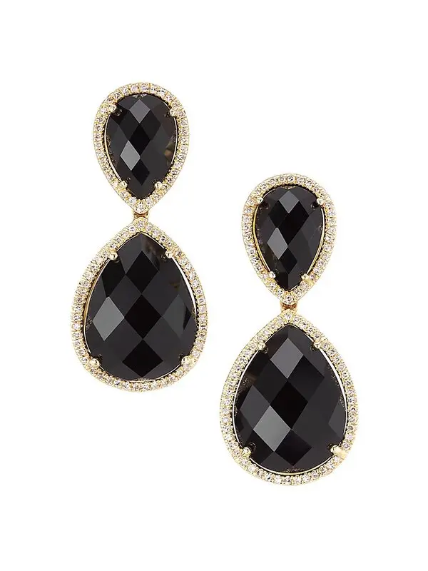 Saks Fifth Avenue Collection 14k Onyx & Diamond Drop Earrings - Yellow Gold