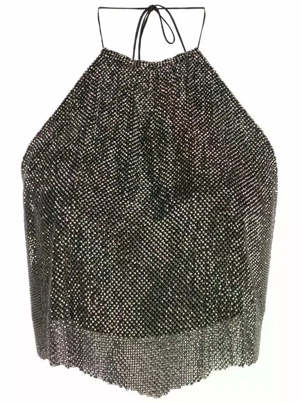 MANURI Metallic Halterneck Blouse - Grey