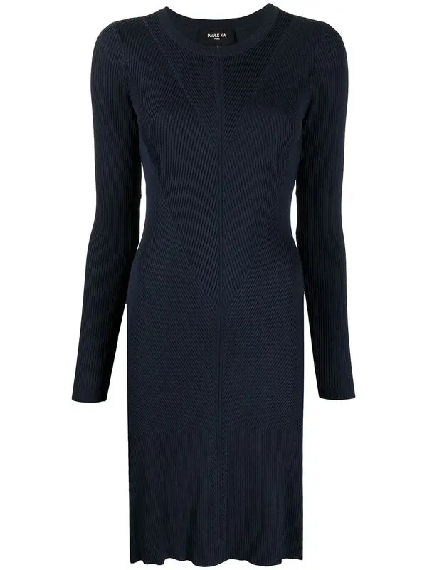 Paule Ka Long-Sleeved Ribbed-Knit Dress In Blue - 85% Off | Editorialist
