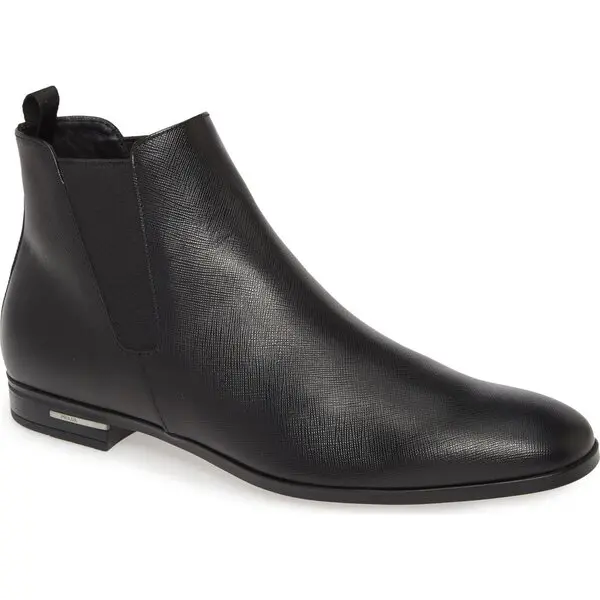 Prada Saffiano Leather Chelsea Boots