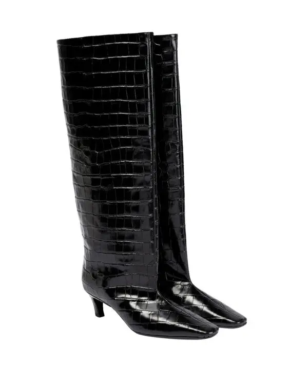TOTEME Croc-effect Leather Knee-high Boots - Black
