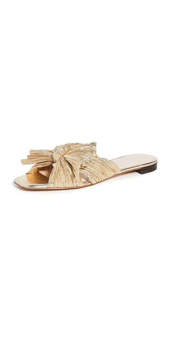 LOEFFLER RANDALL Daphne Pleated Bow Slides - Gold