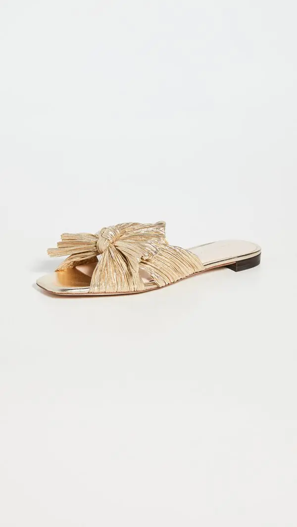 LOEFFLER RANDALL Daphne Pleated Bow Slides - Gold