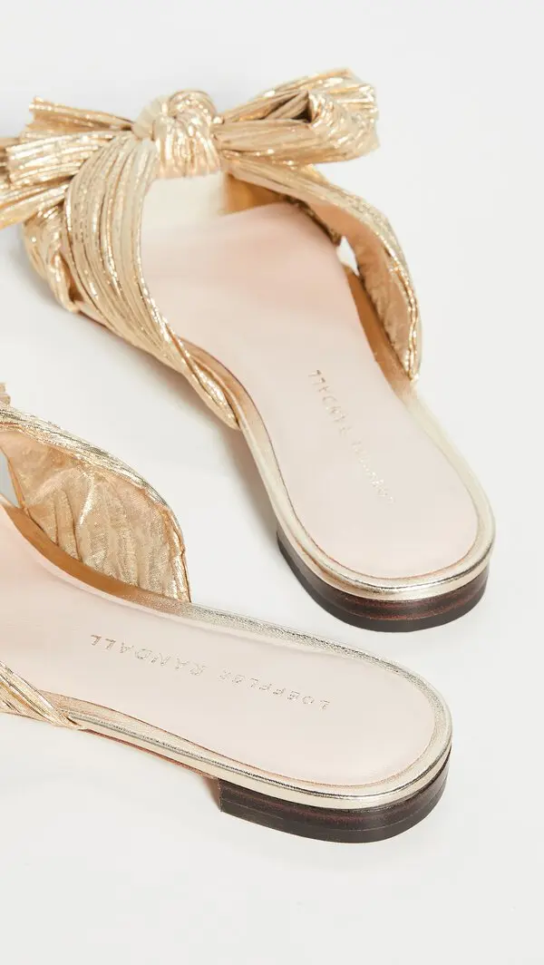 LOEFFLER RANDALL Daphne Pleated Bow Slides - Gold