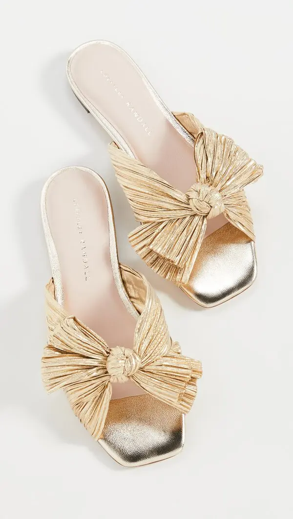 LOEFFLER RANDALL Daphne Pleated Bow Slides - Gold