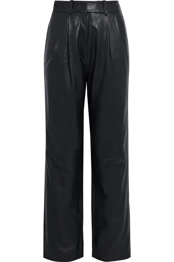 Walter Baker Pleated Leather Straight-leg Pants