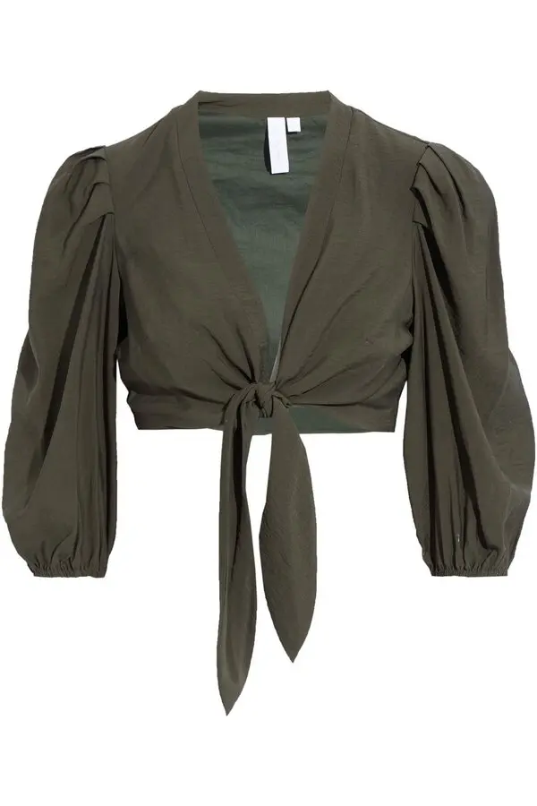 Simkhai Cropped Tie-front Crinkled Woven Top