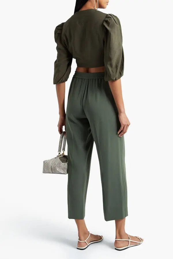 Simkhai Cropped Tie-front Crinkled Woven Top