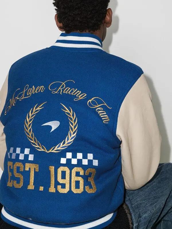Rhude X Mclaren Varsity Bomber Jacket - Blue | Editorialist