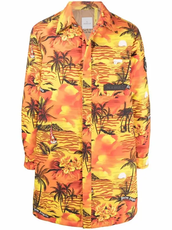 Palm Angels X Moncler Tropical-print Padded Coat