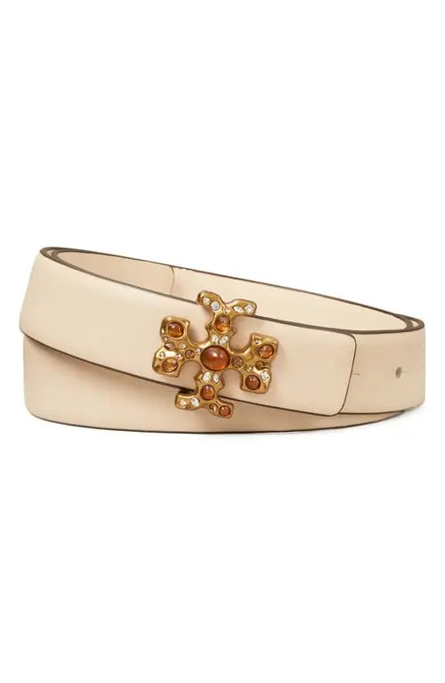 Tory Burch Kira Embellished Logo Belt - New Cream