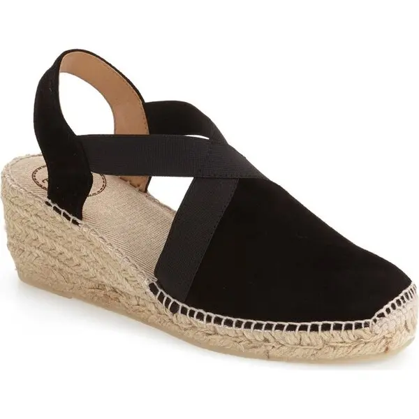 TONI PONS Tona Espadrille Wedge Sandal - Black Suede