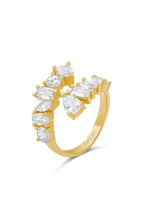 SHYMI Multicut Cubic Zirconia Bypass Ring - Gold/white Stone