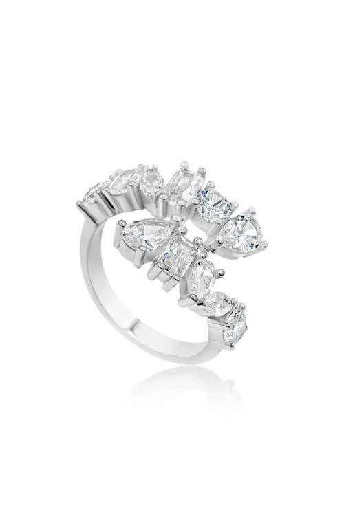 SHYMI Multicut Cubic Zirconia Bypass Ring - Silver/white