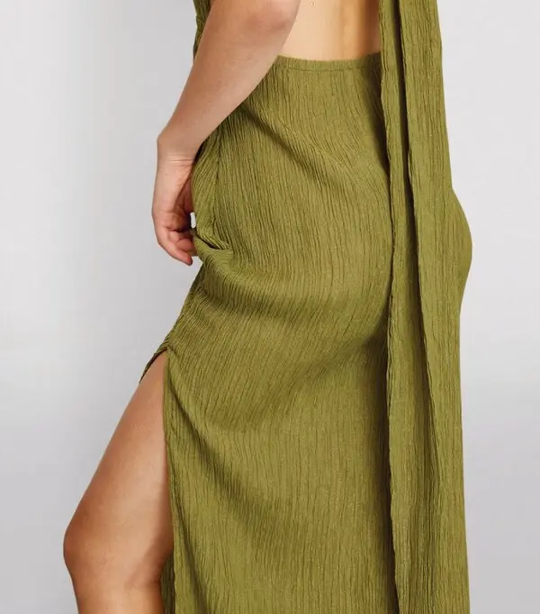 bamboo sarong green dress Short Sarong Dress Elastic Back Retro Oasis Palms Moss / S main image 0