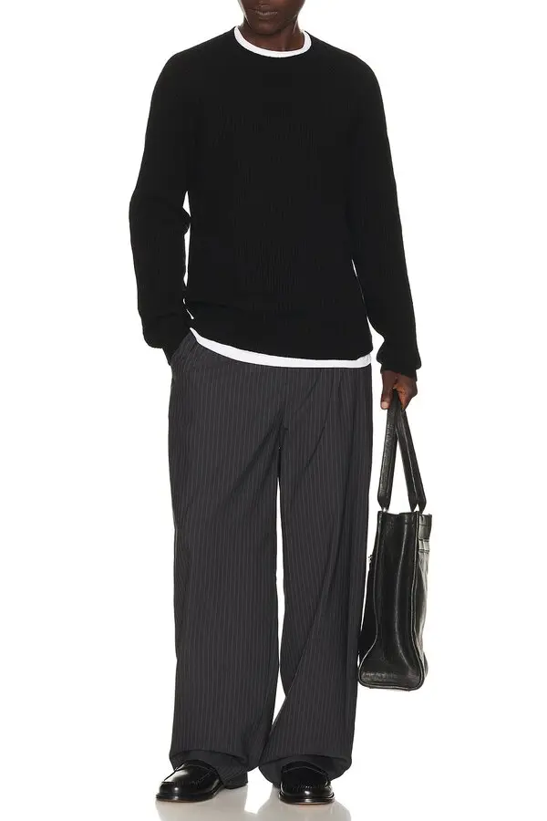 SCHOTT Ribbed Wool Crewneck Sweater - Black