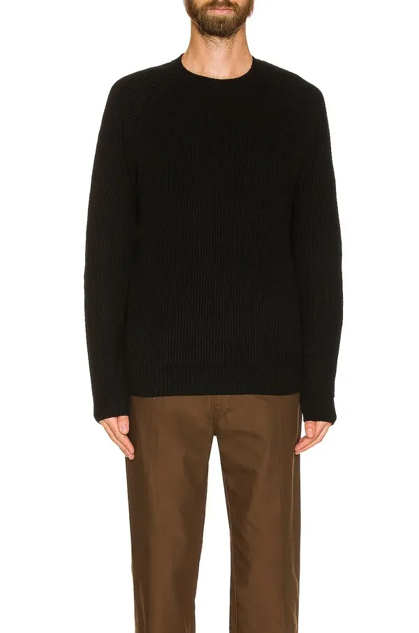 SCHOTT Ribbed Wool Crewneck Sweater - Black