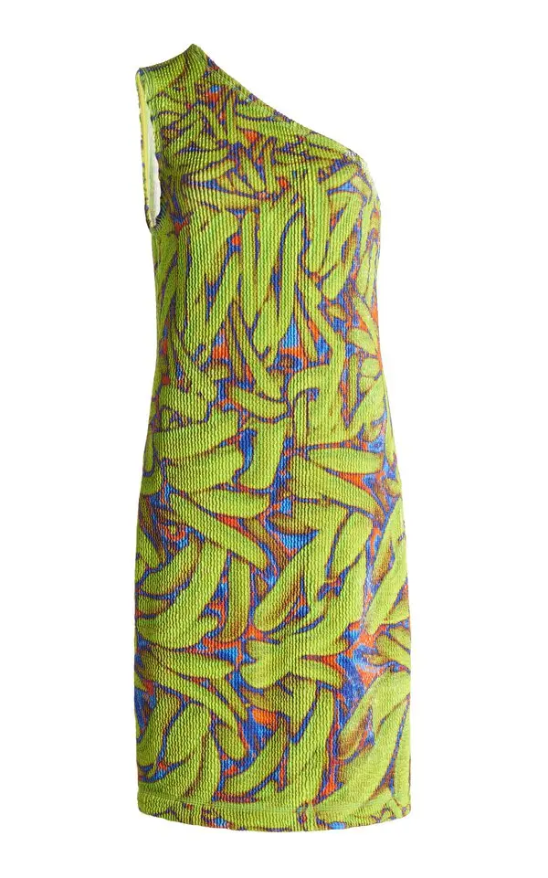 Bottega Veneta One-shoulder Crinkled Banana Mini Dress - Print