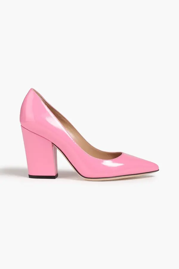 SERGIO ROSSI Patent Leather Pointed Toe Block Heel Pumps - Bubblegum
