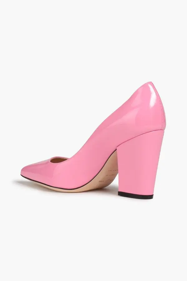 SERGIO ROSSI Patent Leather Pointed Toe Block Heel Pumps