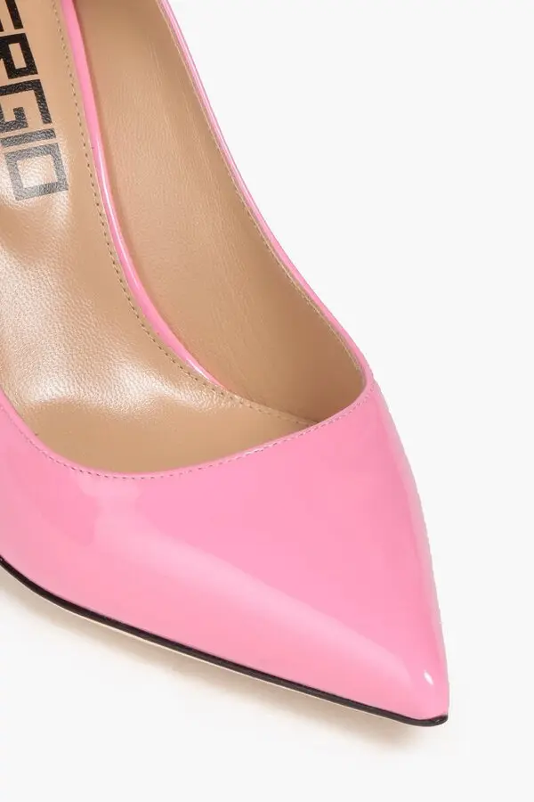 SERGIO ROSSI Patent Leather Pointed Toe Block Heel Pumps