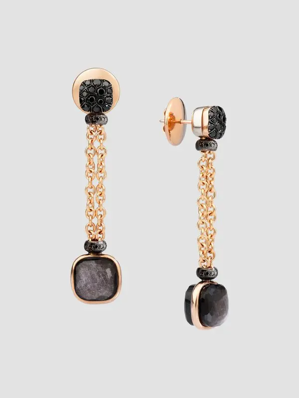 Pomellato Nudo 18k Rose Gold, Obsidian & Diamond Dangle Earrings - Black