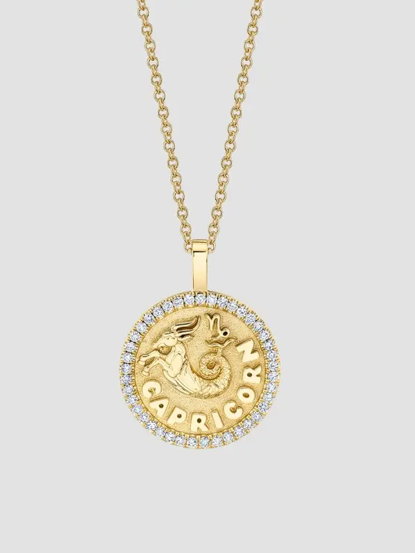 ANITA KO Zodiac 18k & 0.48 Tcw Diamond Large Coin Pendant Necklace - Capricorn