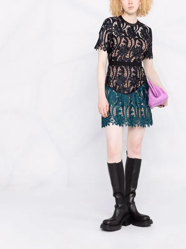 SELF-PORTRAIT Two-tone Guipure Lace Mini Dress