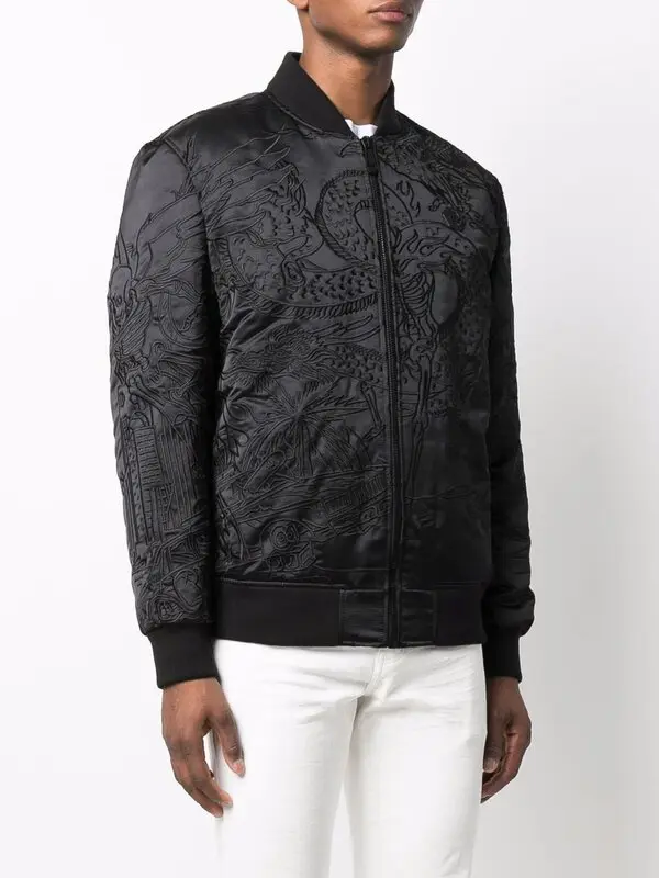 Philipp Plein Tattoo-motif Embroidered Bomber Jacket - Black