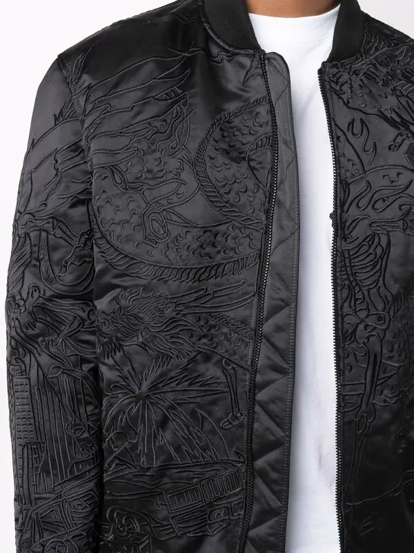 Philipp Plein Tattoo-motif Embroidered Bomber Jacket - Black