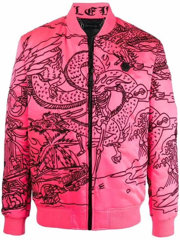 Philipp Plein Tattoo-motif Embroidered Bomber Jacket - Pink