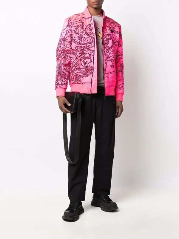 Philipp Plein Tattoo-motif Embroidered Bomber Jacket - Pink