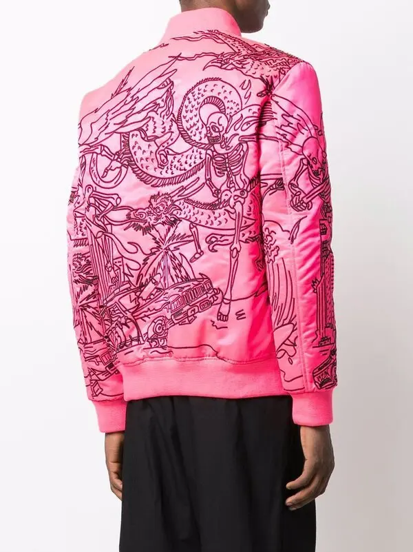 Philipp Plein Tattoo-motif Embroidered Bomber Jacket - Pink