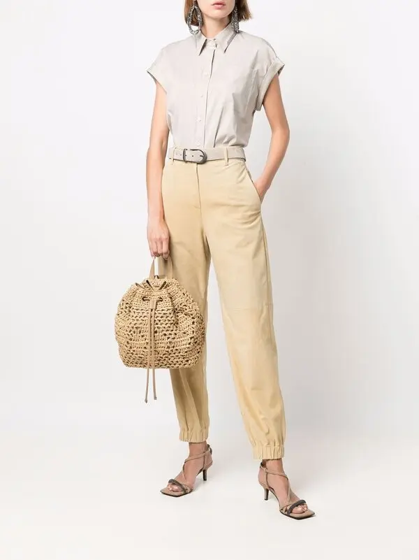 Brunello Cucinelli Cuffed-ankle Leather Trousers