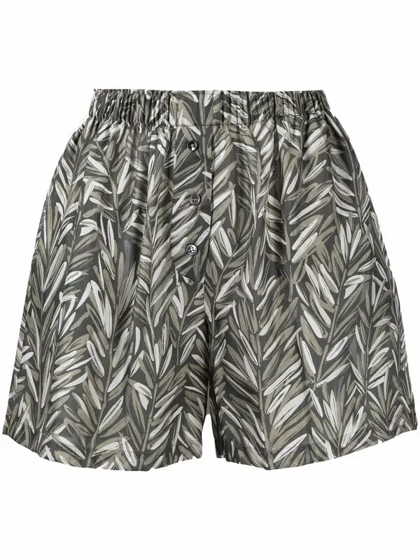 Brunello Cucinelli Leaf-print Silk Shorts