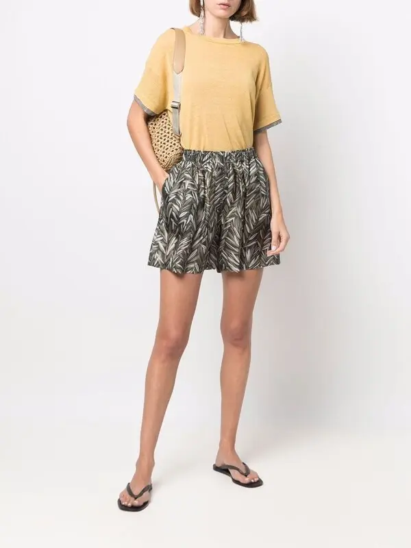Brunello Cucinelli Leaf-print Silk Shorts