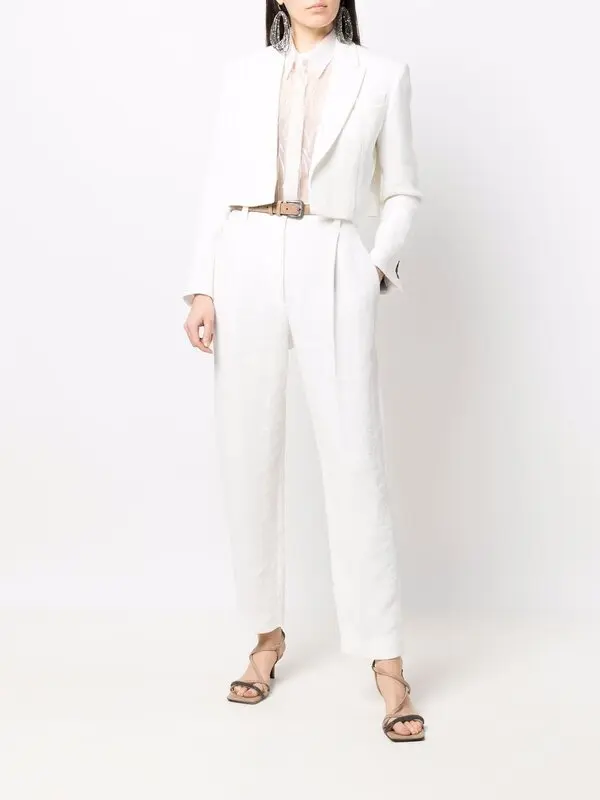 Brunello Cucinelli Linen-cotton Tapered Trousers - White