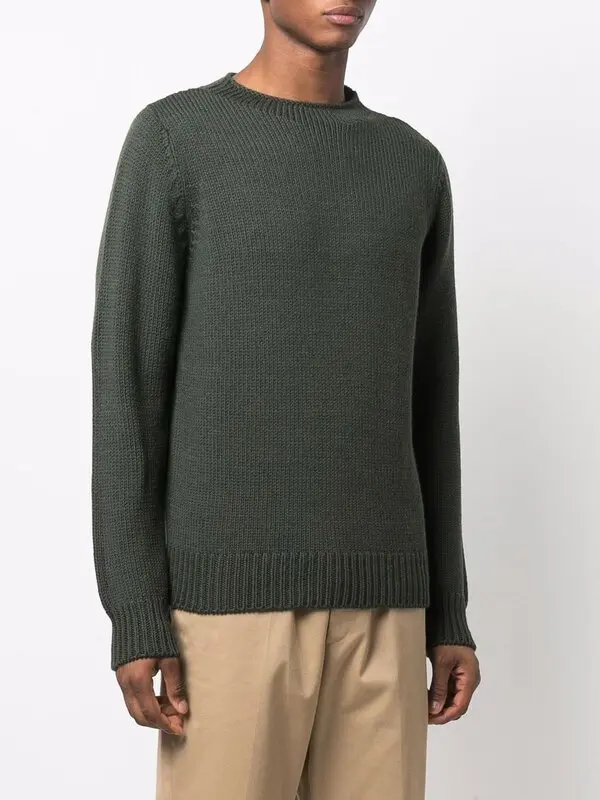 DELL'OGLIO Merino Knit Crew Neck Jumper - Green