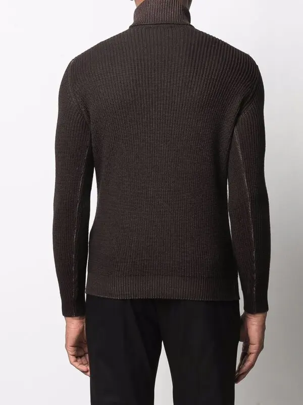 DELL'OGLIO Merino Knit Roll Neck Jumper - Brown