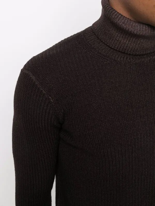 DELL'OGLIO Merino Knit Roll Neck Jumper - Brown