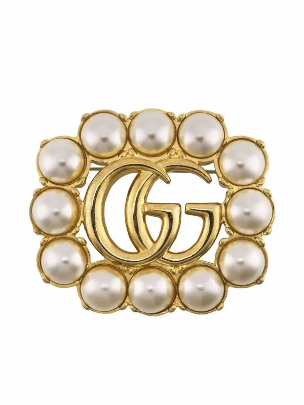 GUCCI ブローチ パール ダブルG Gucci Pearl Double G Brooch - Gold