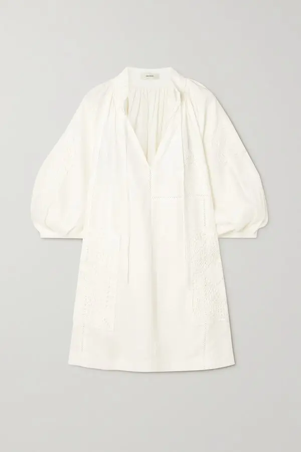 Oroton Crochet-Trimmed Linen Mini Dress - White | Editorialist