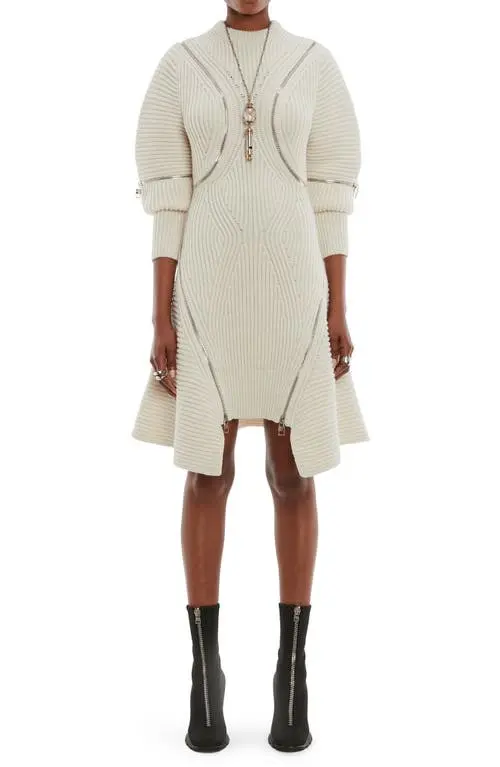 Alexander Mcqueen Rib Zip Wool & Cashmere Sweater Dress In Ivory - 70% Off  | Editorialist