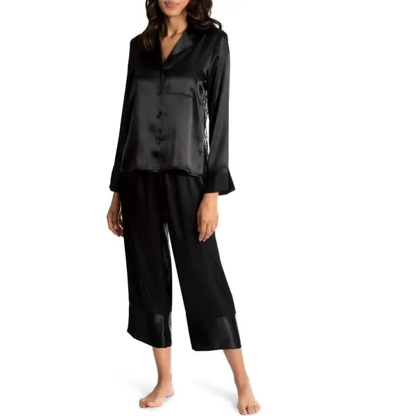 IN BLOOM BY JONQUIL Charlize Lace Back Crop Pajamas - Black
