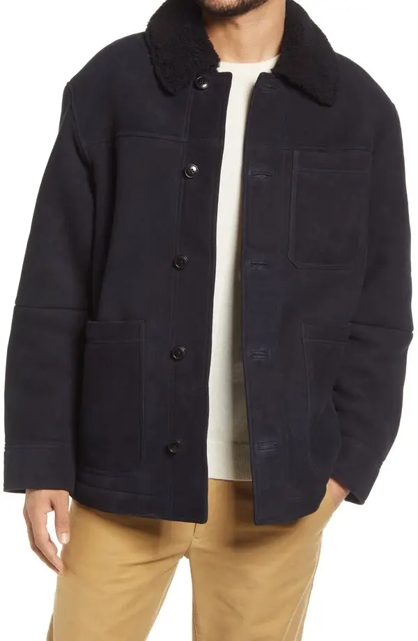 Ted Baker London Parsec Casual Suede Jacket With Genuine Shearling Collar