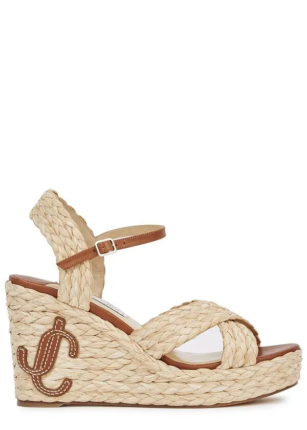 JIMMY CHOO Dellena 100 Raffia Espadrille Wedge Sandals