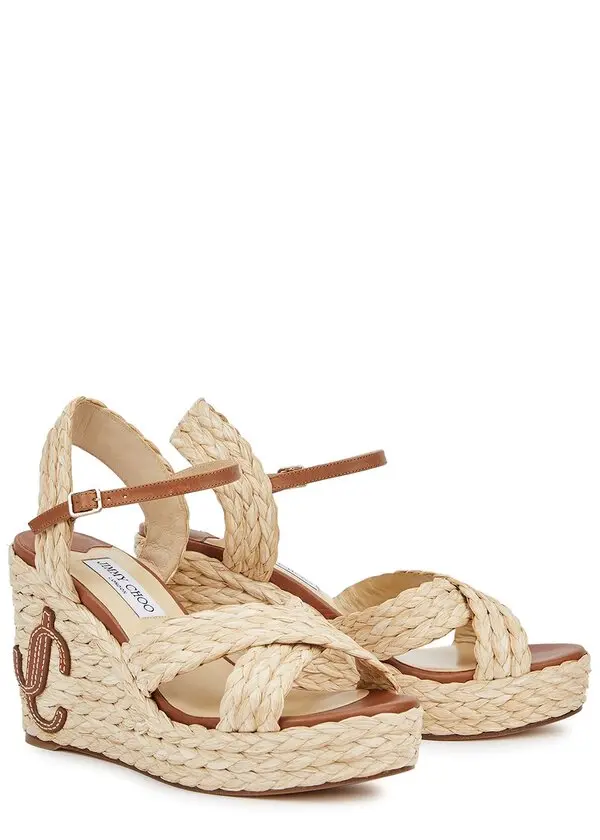 JIMMY CHOO Dellena 100 Raffia Espadrille Wedge Sandals