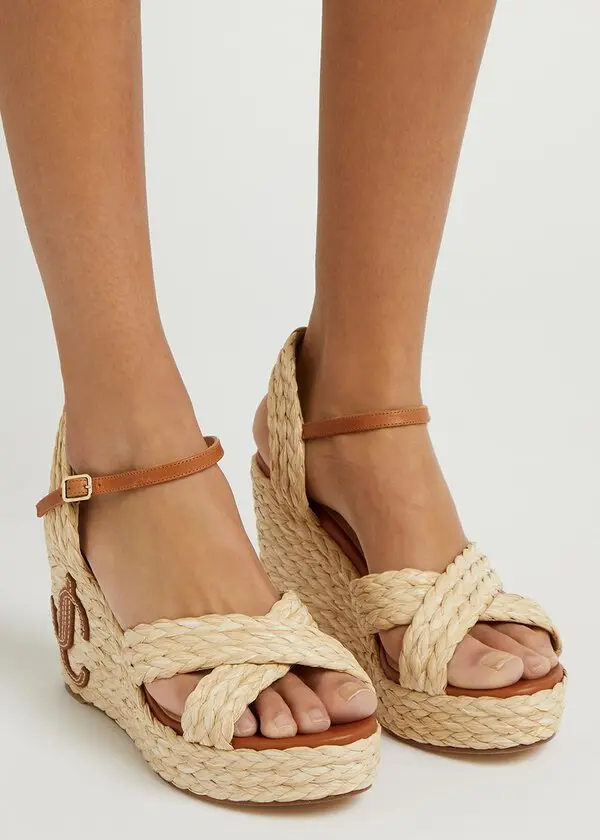 JIMMY CHOO Dellena 100 Raffia Espadrille Wedge Sandals