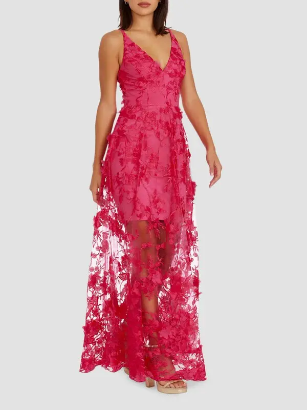 Dress The Population Sidney Sheer Lace Gown - Begonia